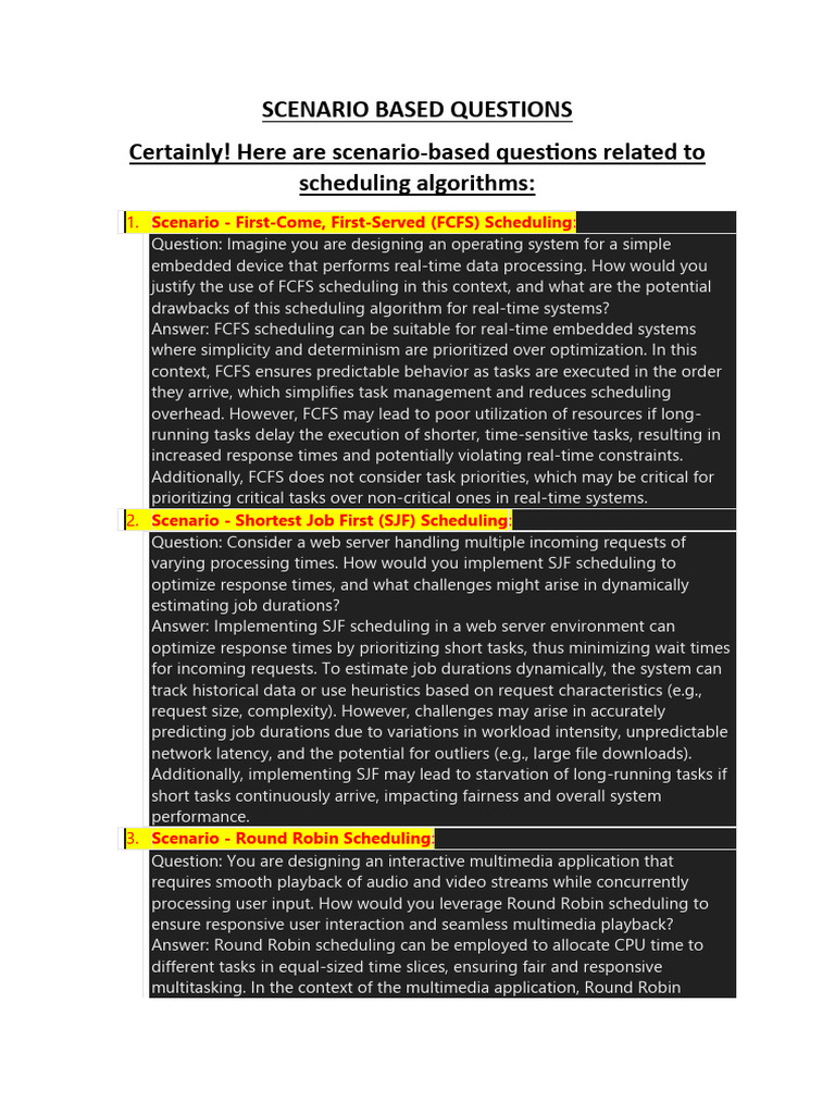 Scenario Questions Scheduling Algorithms Pdf Thread Computing Scheduling Computing 4455