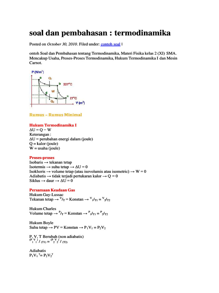 Soal Dan Pembahasan Termodinamika | PDF | Metode & Bahan Ajar