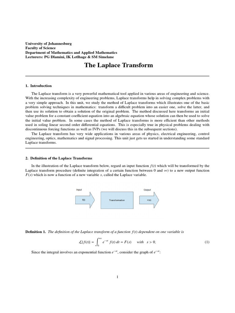 Introduction Laplace Transforms | PDF | Equations | Laplace Transform