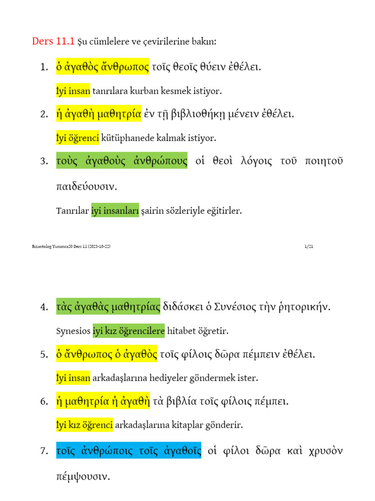Bizantolog Yunanca20 Ders 11 | PDF