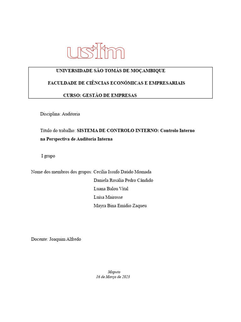 Sistema de Controlo Interno | PDF | Auditoria interna | Contabilidade