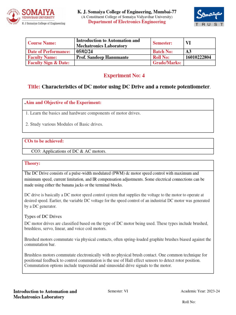 IAM Exp4 DC Motor Control | Download Free PDF | Electric Motor | Inductor