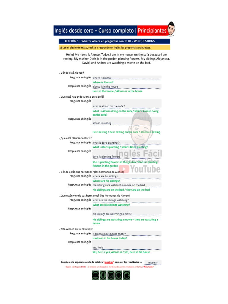 LECCIÓN 5 - WHAT Y WHERE - WH QUESTIONS - Lección 5 | PDF