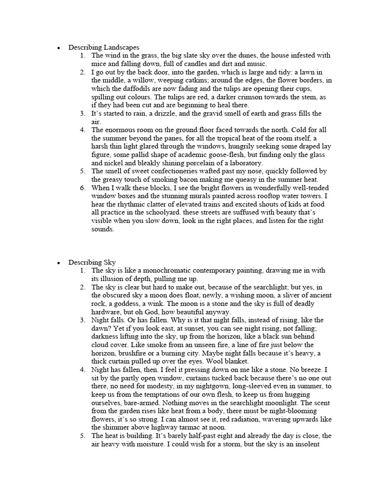 Descriptive Writing | PDF | Sky