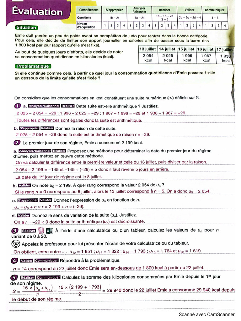 Exo Corrigé Kcal en Plus Suite Arithm | PDF