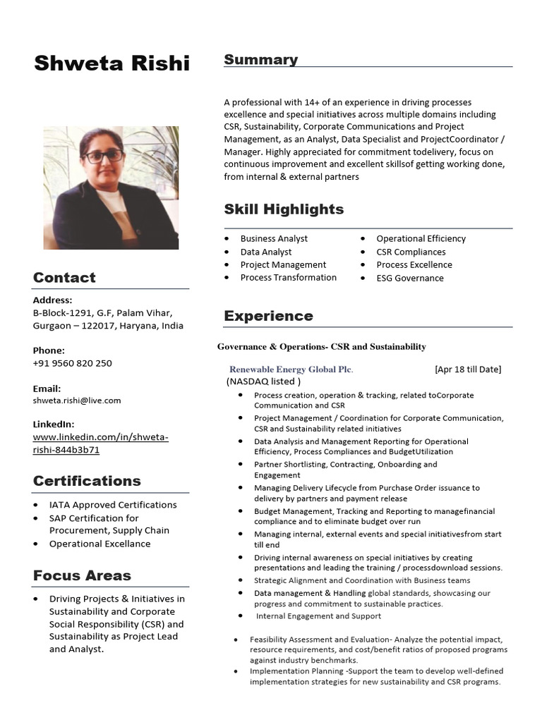 Shweta Latest CV | Download Free PDF | Corporate Social Responsibility ...