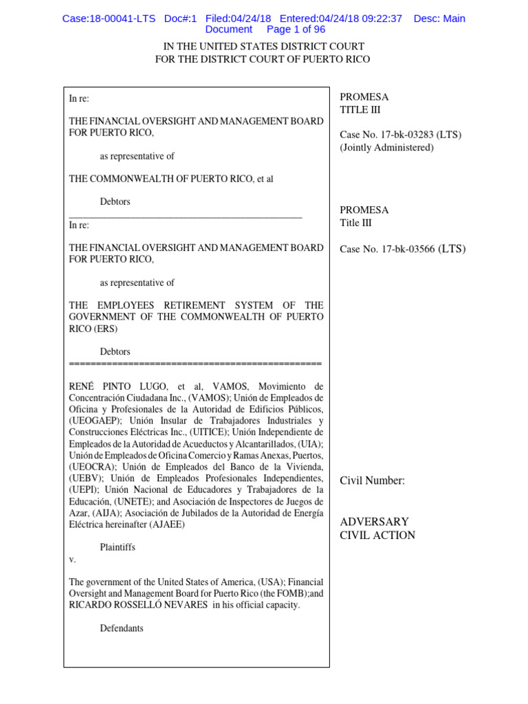 René Pinto Lugo, Et Al vs Fomb Puerto Rico | PDF | Territories Of The ...