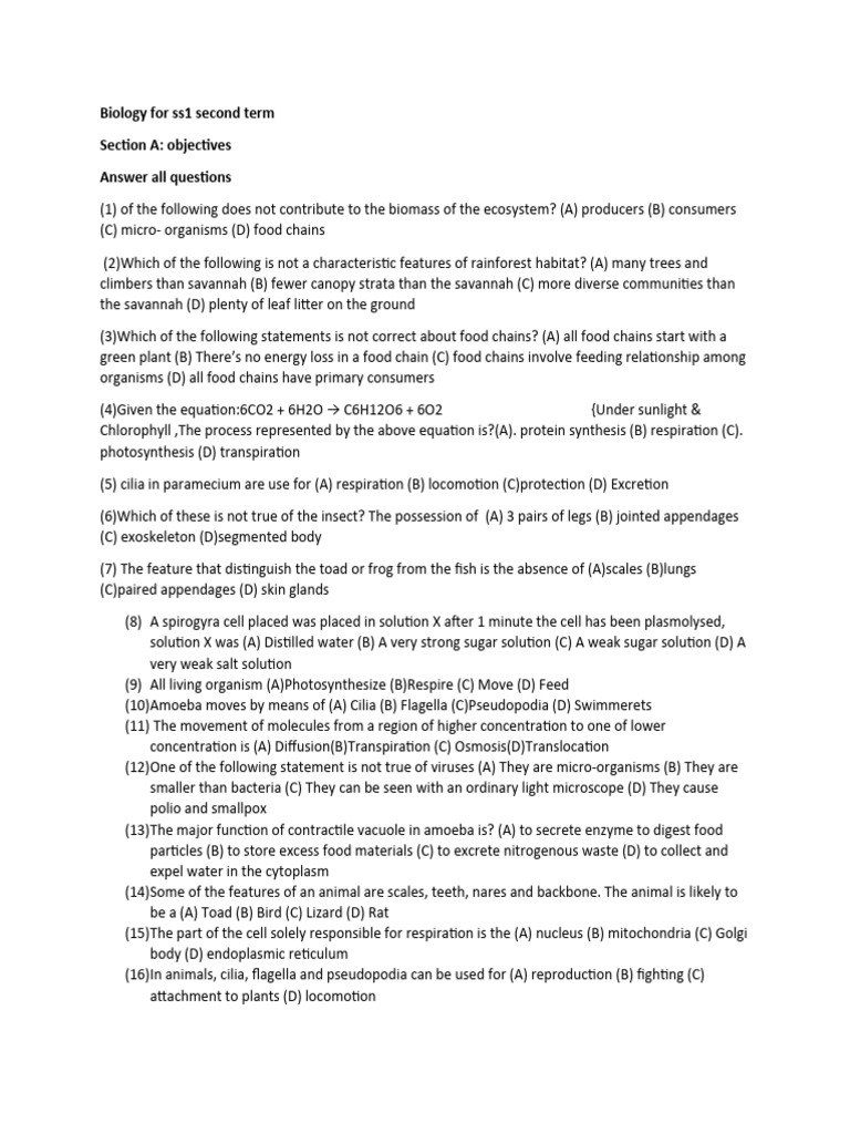 Biology For ss1 Second Term | PDF | Ecosystem | Ecology