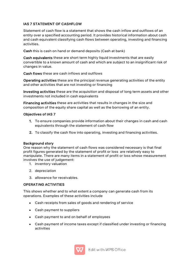 IAS 7 - Statement of Cashflows | PDF | Investing | Expense