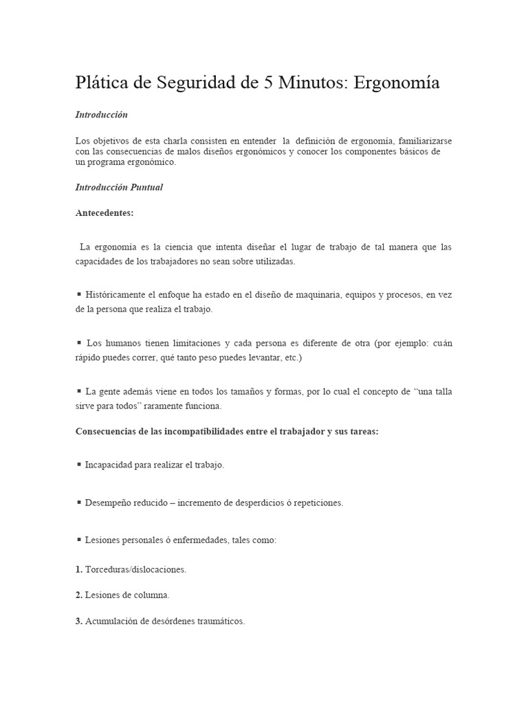 Plática de Seguridad de 5 Minutos | PDF | Factores humanos y ergonomía Plática de Seguridad de 5 Minutos | PDF | Factores humanos y ergonomía