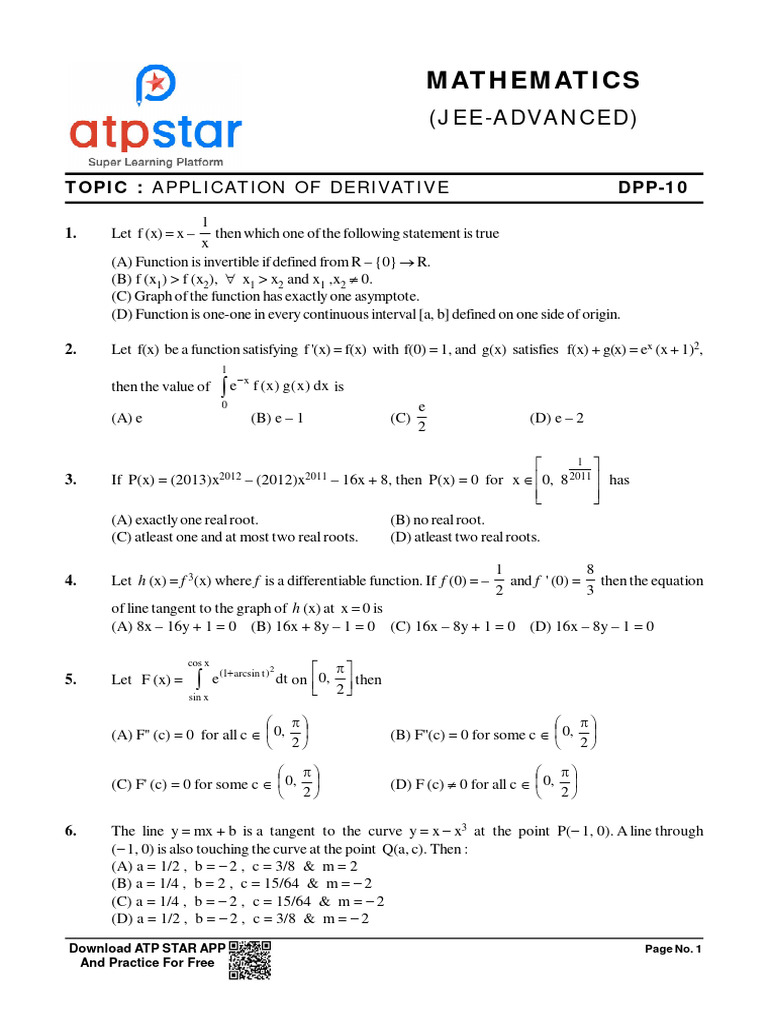 JEE Advanced Derivatives Practice | PDF | Derivative | Function (Mathematics)