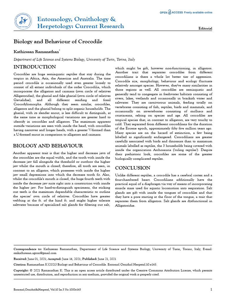 Biology and Behaviour of Crocodile | PDF | Crocodile | Reptile