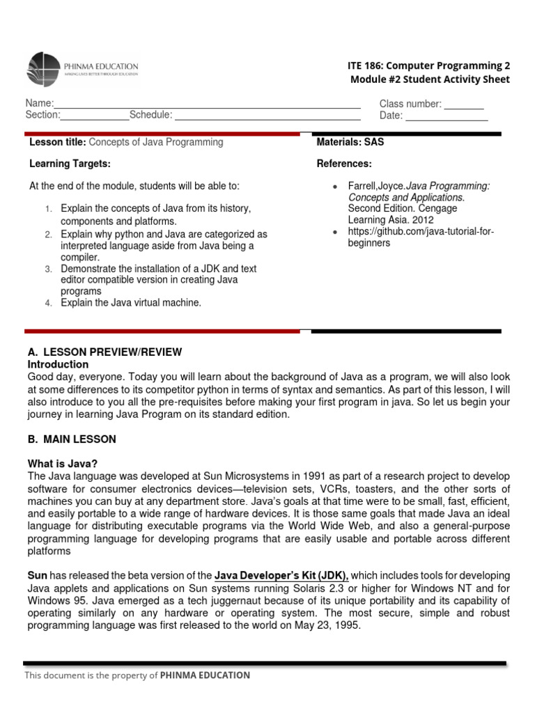 ITE 186 Day 2 | PDF | Java (Programming Language) | Java Virtual Machine