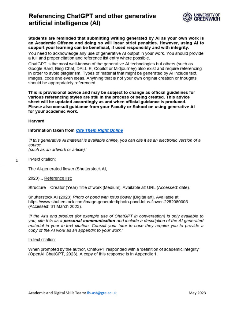 referencing-for-generative-ai | PDF | Citation | Artificial Intelligence