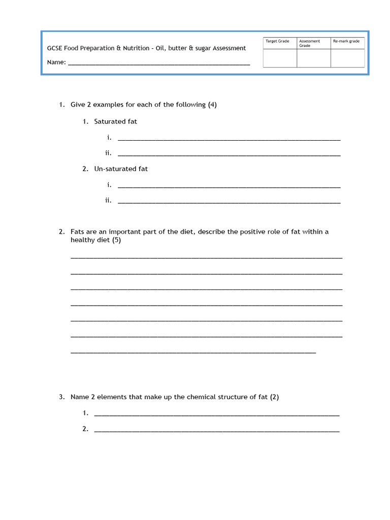 GCSE Nutrition: Fats, Oils, and Sugars Guide | PDF | Fat | Foods