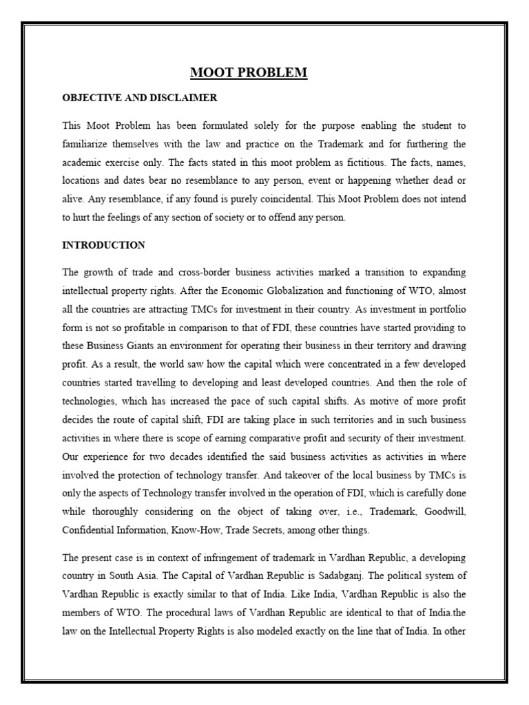 MOOT PROBLEM | PDF | Writ | Trademark