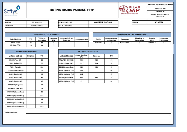 Rutina Lunes A Viernes - ETU 1T (PP03) 19-04-2024 | PDF | Tecnologías de gas