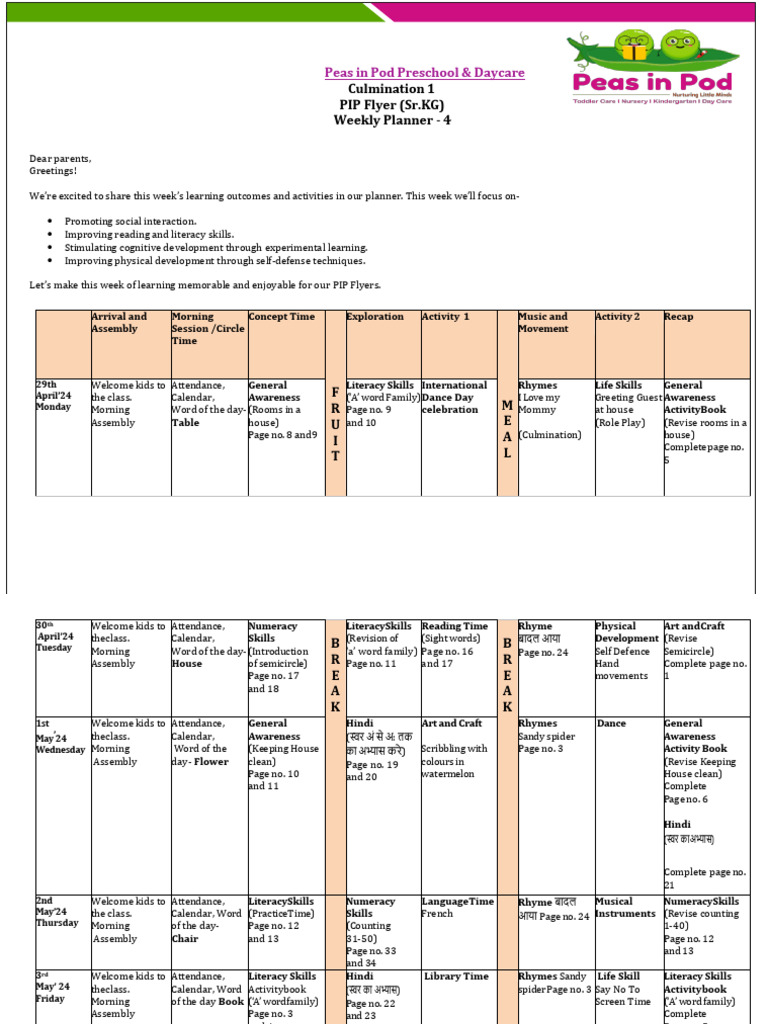 Week 4 Planner PIP Flyer (SR - KG) | PDF | Learning | Cognition