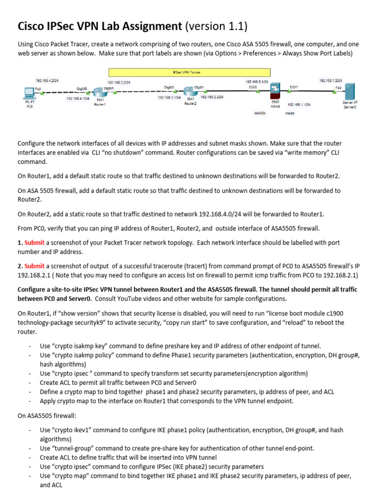 Cisco IPSec VPN Lab Assignment | PDF | Cyberwarfare | Security