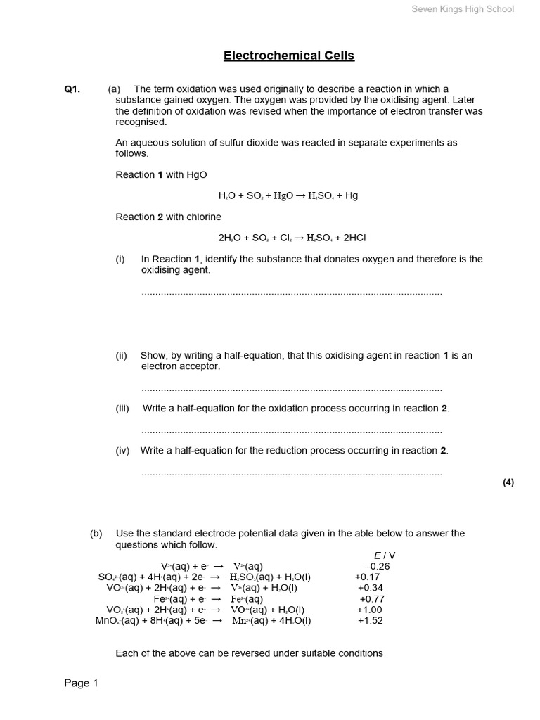 Electrochemical Cells | PDF | Redox | Electrochemistry