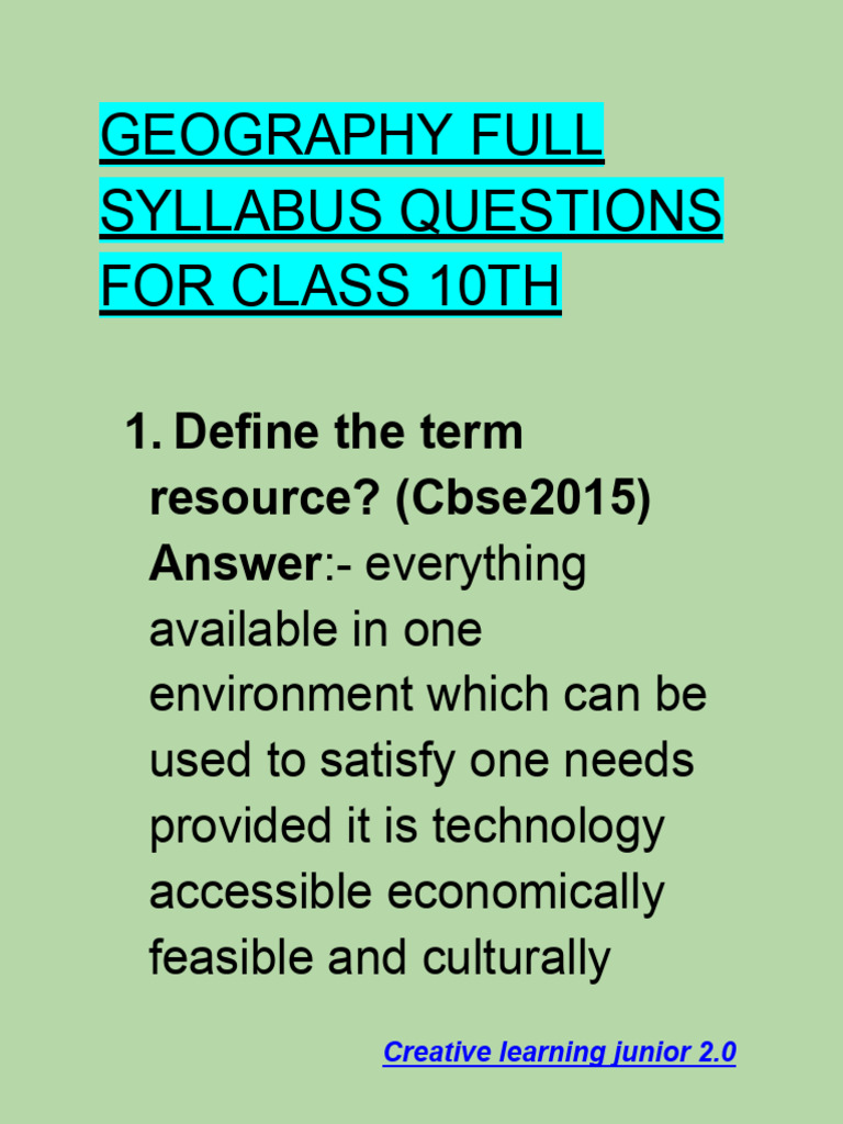 Geography Full Syllabus 10th | Download Free PDF | Soil | Water Cycle