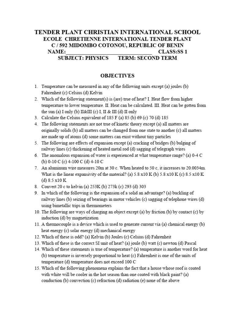 SS1 PHYSICS | PDF | Temperature | Heat
