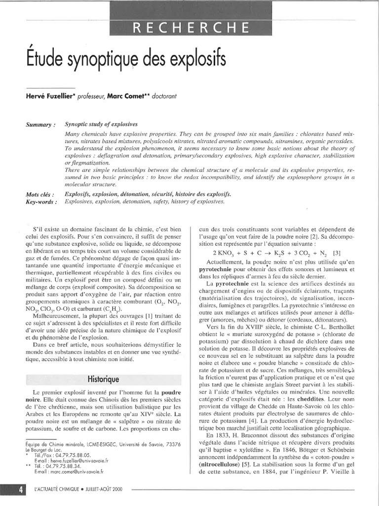 Etude Synoptique Des Explosifs | PDF