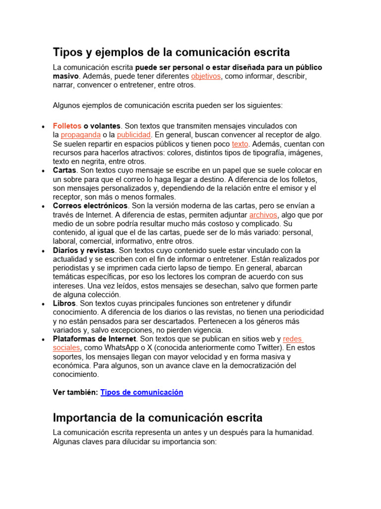 Tipos y ejemplos de la comunicación escrita | PDF | Comunicación ...