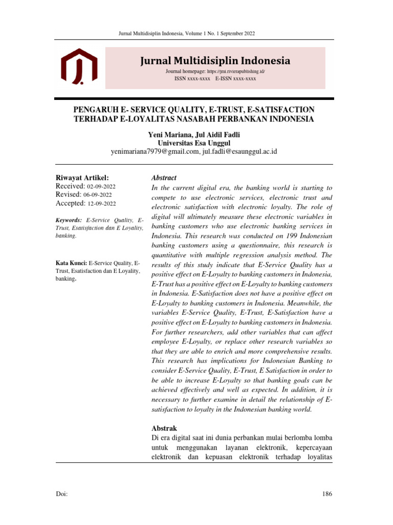 Pengaruh E - Service Quality E-Trust E-Satisfaction | PDF