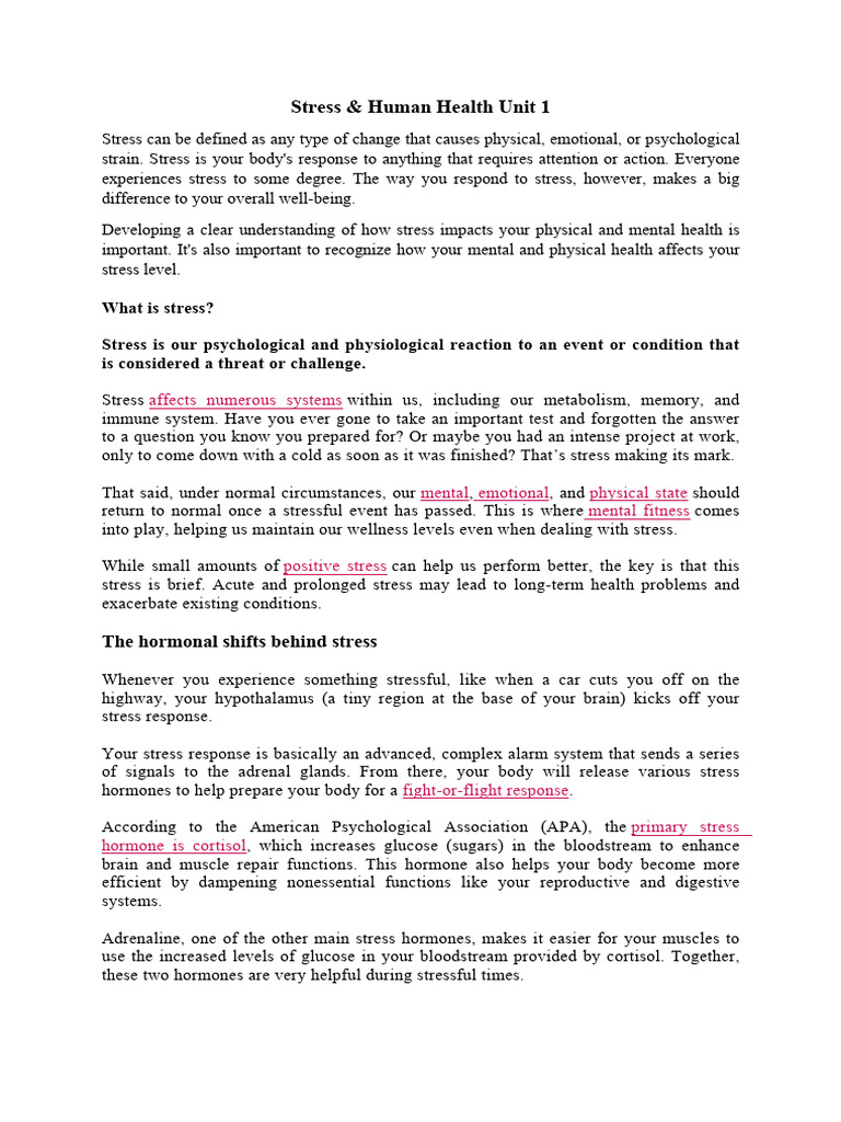 Unit 1 Main | PDF | Stress (Biology) | Anxiety