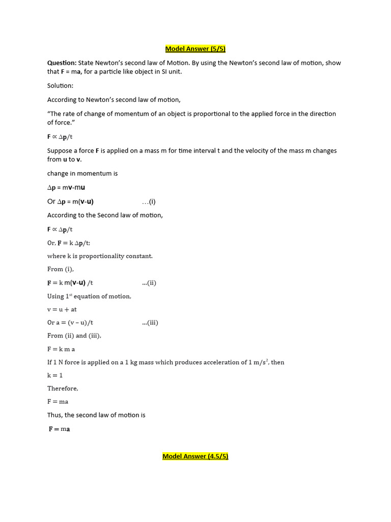 Model Answer Q4 | PDF | Force | Newton's Laws Of Motion