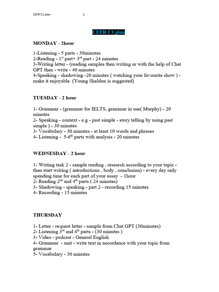 Cefr c1 Plan | PDF