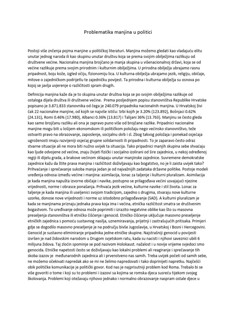 Problematika Manjina U Politici | PDF