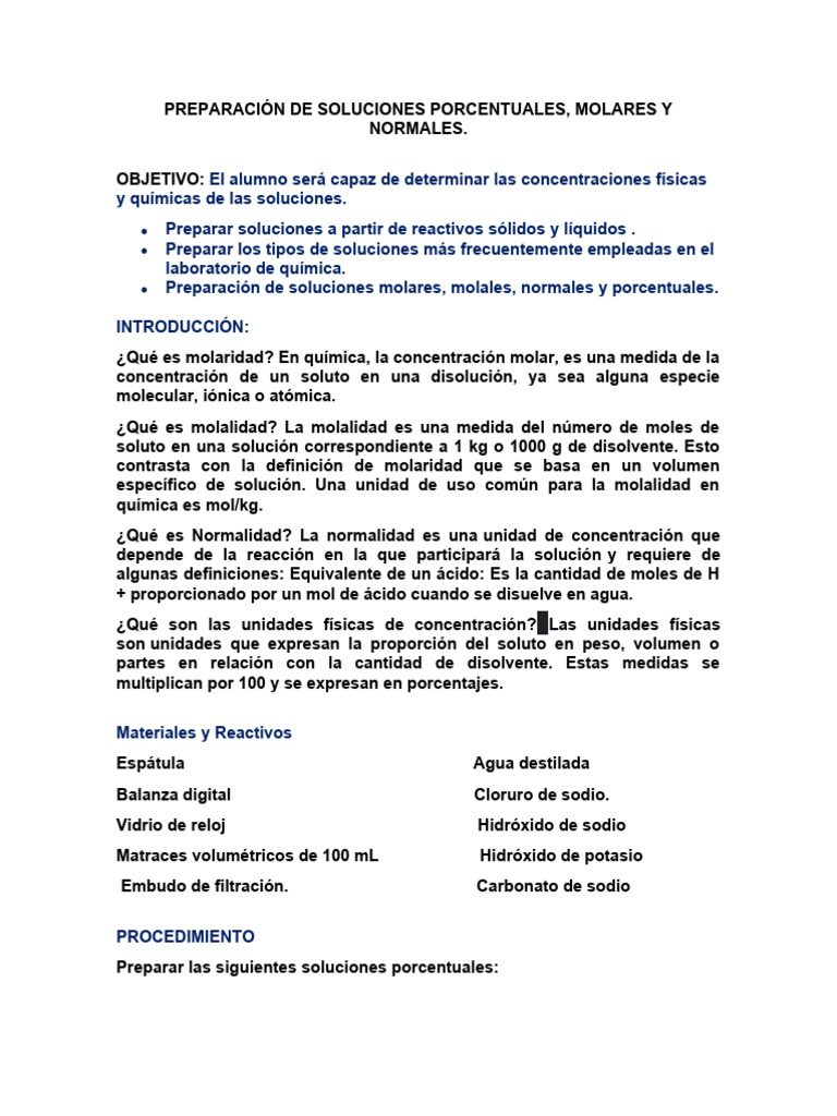 Preparación de Soluciones Porcentuales | PDF | Concentración | Química