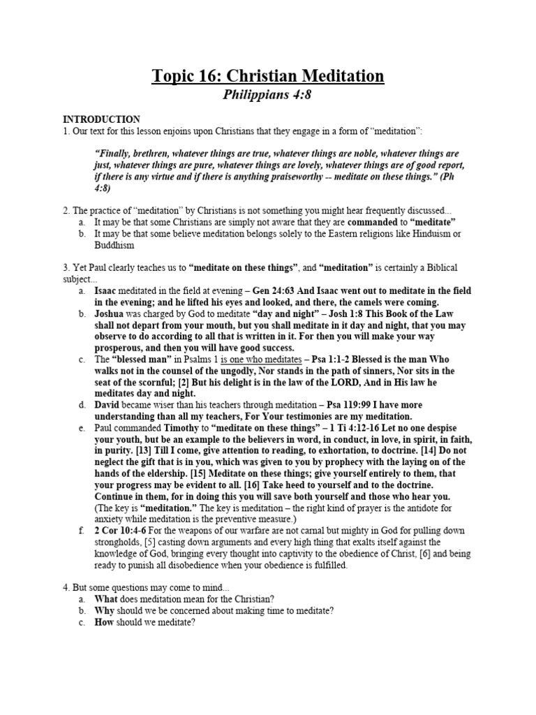 Topic 16 Christian Meditation | PDF | Meditation | Christian Mysticism Topic 16 Christian Meditation | PDF | Meditation | Christian Mysticism