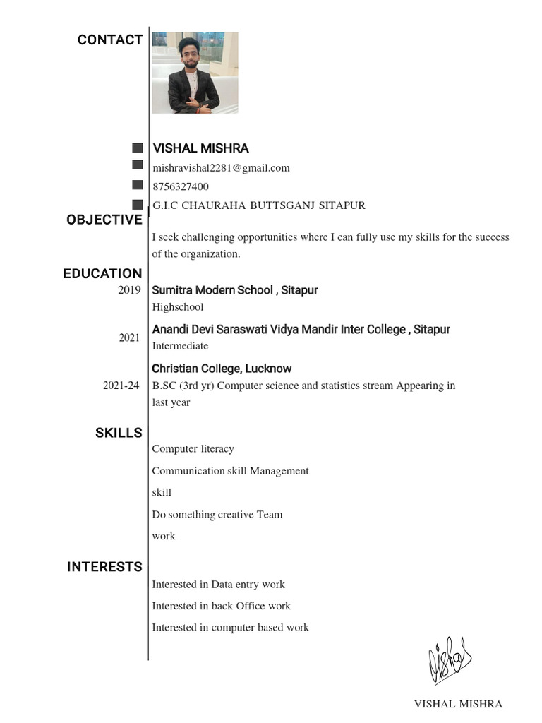 Vishal Mishra's Resume and Skills Overview | PDF