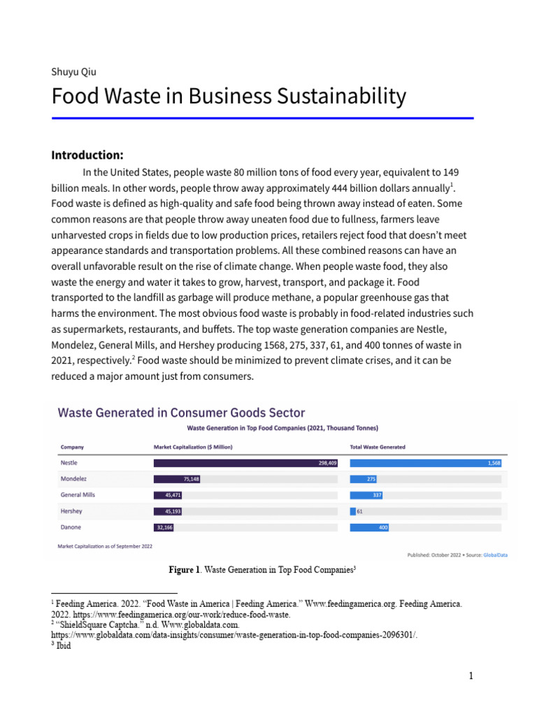 Food Waste in Business Sustainability Final | PDF | Waste