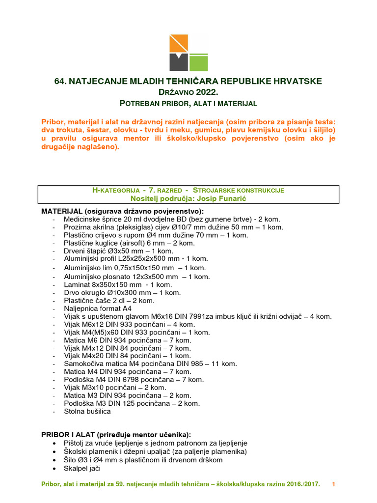 Pribor Alat I Materijal Za Drzavno NMT 2022 | PDF