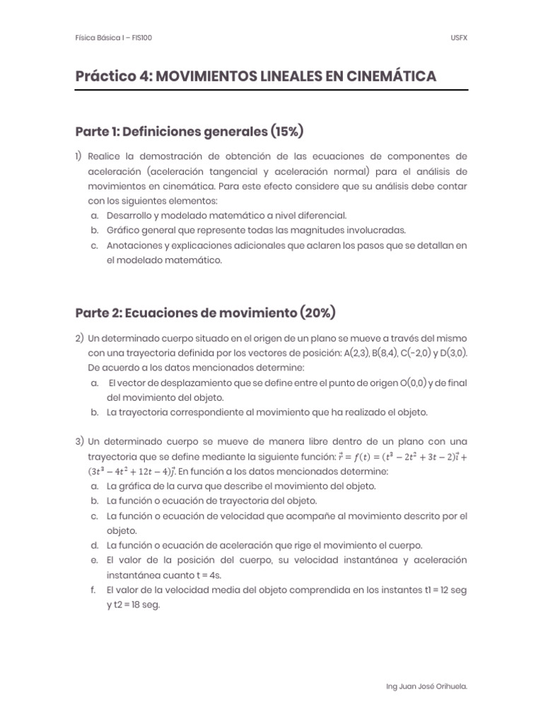 Práctica Cinemática | PDF | Aceleración | Cinemática