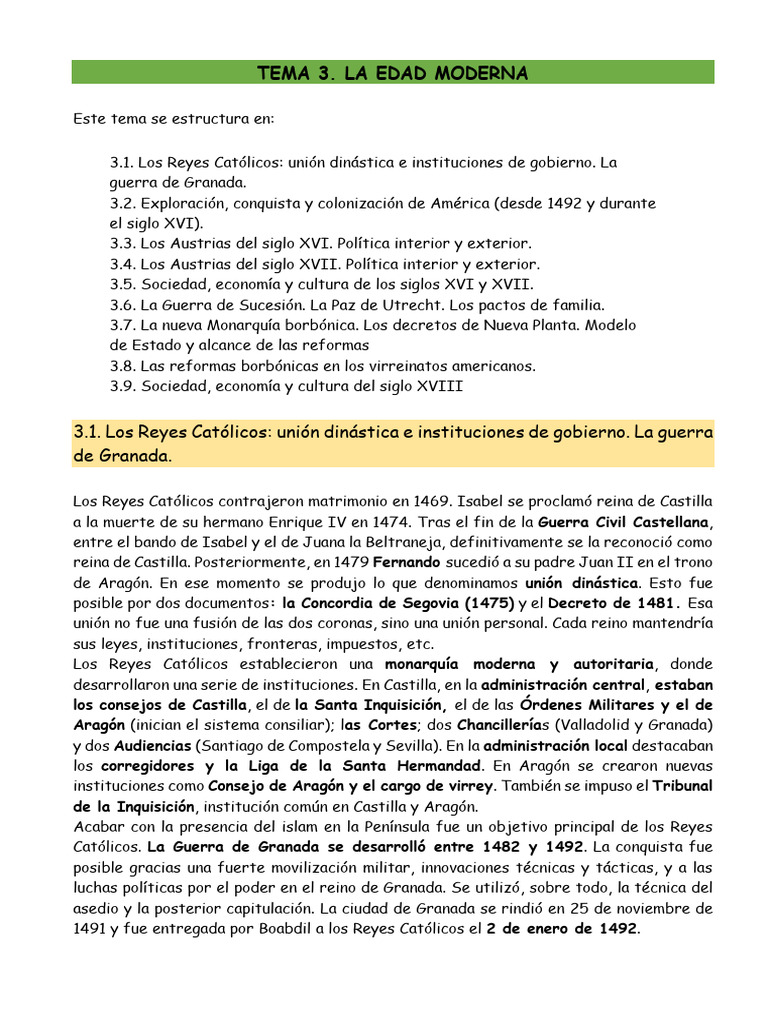 Tema 3 La Edad Moderna | PDF | Imperio español | España