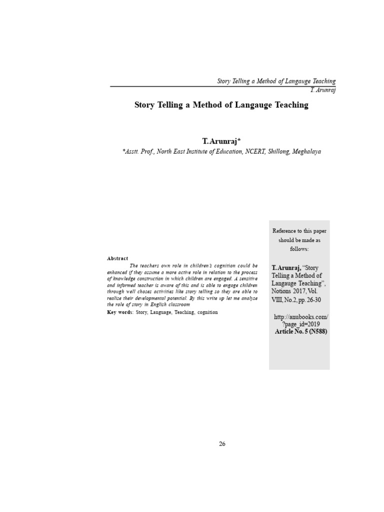 Story Telling A Method of Langauge Teaching: T. Arunraj | PDF ...