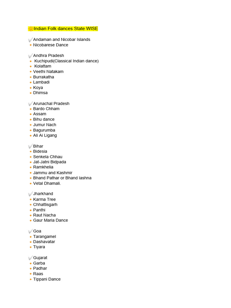 Indian Folk Dances by State | PDF | Art