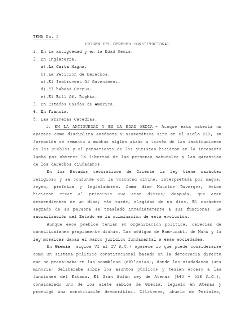 Origen del Derecho Constitucional | PDF | Constitución | Carta Magna