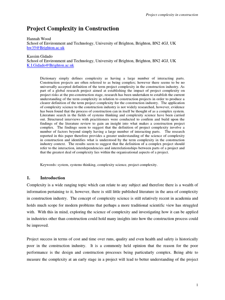 Project_Complexity_in_Construction | PDF | Complexity | System