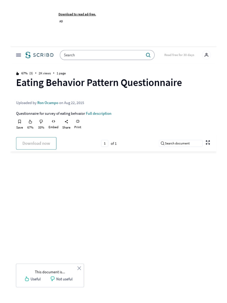 Eating Behavior Pattern Questionnaire - PDF - Lunch - Eating | PDF