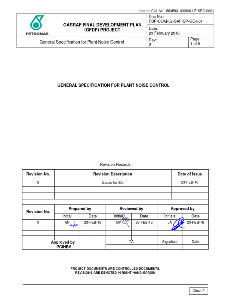 FDP-COM-52-SAF-SP-GE-001 General - Specification - For - Plant - Noise ... FDP-COM-52-SAF-SP-GE-001 General - Specification - For - Plant - Noise ...
