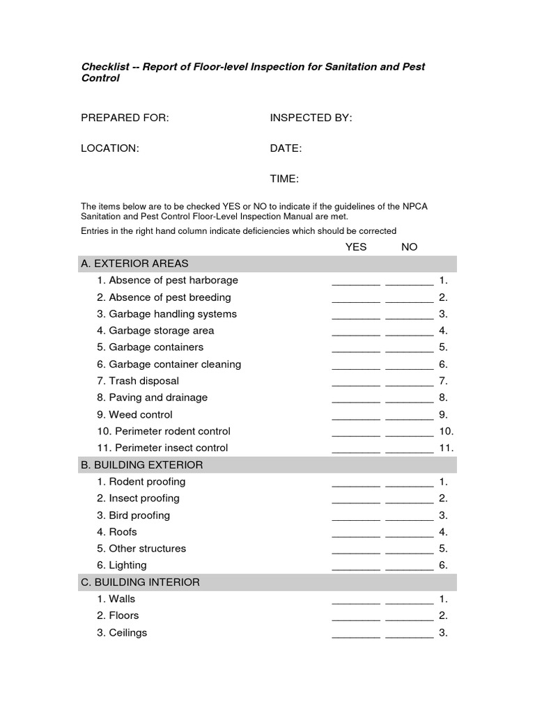 Checklist For Pest Control | Download Free PDF | Pest Control ...