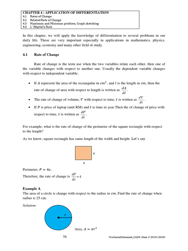 4.1 Rate of Change: Chapter 4: Application of Differentiation | PDF | Mathematical Relations ...
