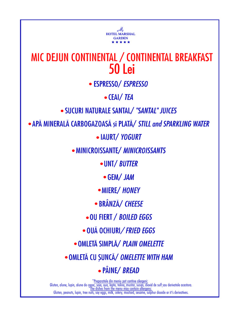 Meniu Mic Dejun Continental Actualizat Sept2022 | PDF | Asian Cuisine ...