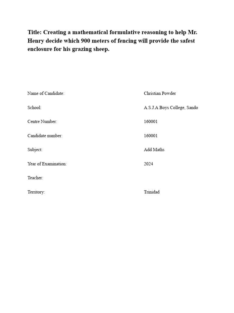 Add Maths Sba Draft | PDF | Area | Equations